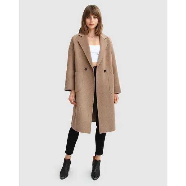 BELLE & BLOOM Double-breasted Wool Blend Coat - Oat