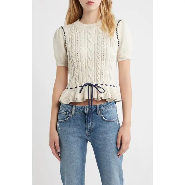 Rails Chandi Cable Knit Puff Sleeve Sweater