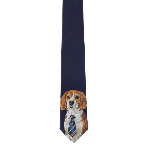 Trafalgar Man's Best Friend Series Beagle Silk Novelty Necktie - Navy