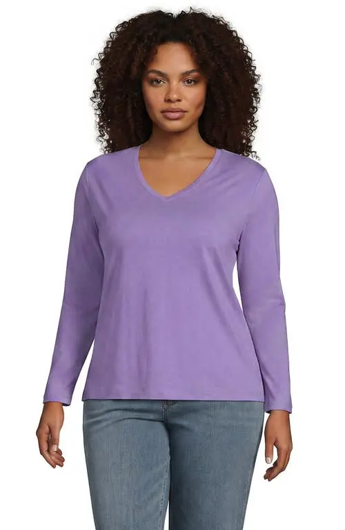 LANDS' END Supima Cotton Long Sleeve V-neck T-shirt - Soft Amethyst