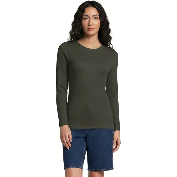 LANDS' END Long Sleeve Micro Rib T-shirt - Forest Moss