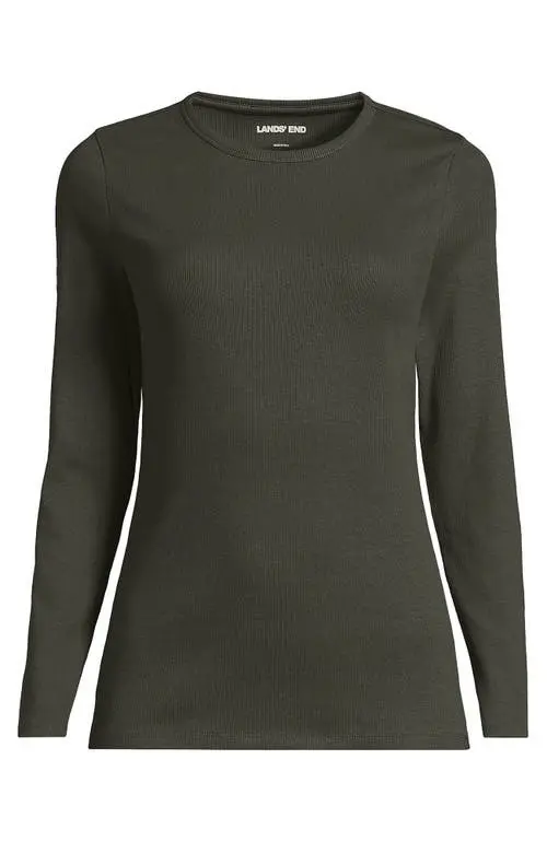 LANDS' END Long Sleeve Micro Rib T-shirt - Forest Moss