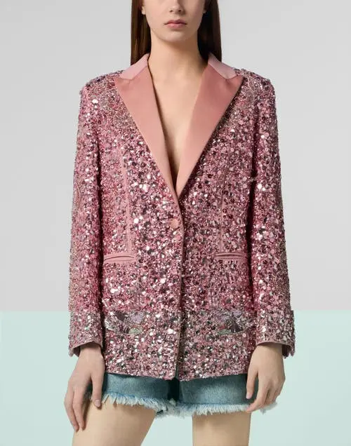 Philipp Plein Boyfriend's Fit Blazer Butterfly Tattoo Paillettes - Rose/pink