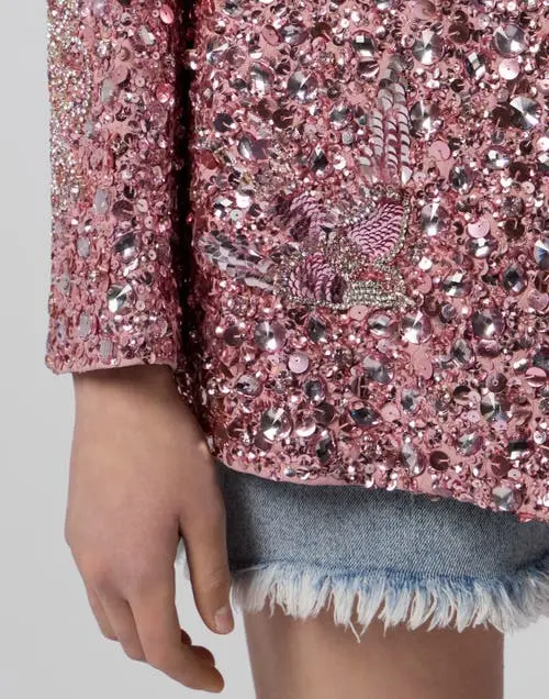 Philipp Plein Boyfriend's Fit Blazer Butterfly Tattoo Paillettes - Rose/pink