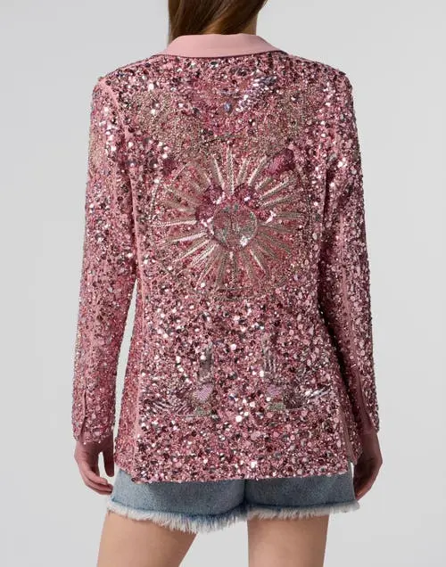 Philipp Plein Boyfriend's Fit Blazer Butterfly Tattoo Paillettes - Rose/pink