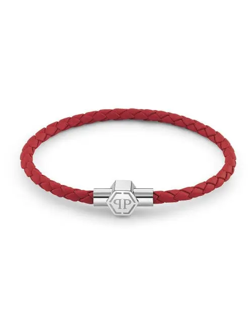 Philipp Plein Leather And Stainless Steel Braided Bracelet - Red/silver