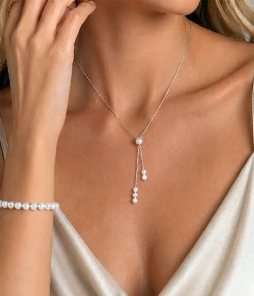 The Pearl Source Freshwater Pearl Layered Y-necklace - Sterling Silver