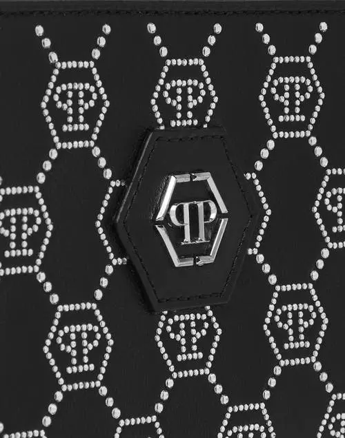 Philipp Plein Rounded Zip Wallet Monogram Strass - Black