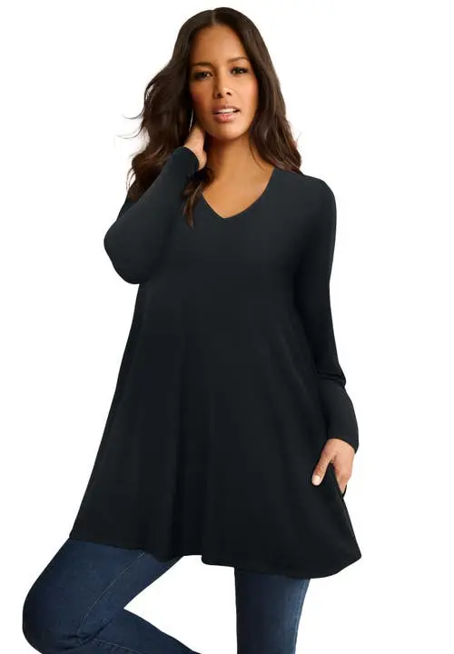 Roaman's Ultra Drape V-neck Swing Tunic With Pockets