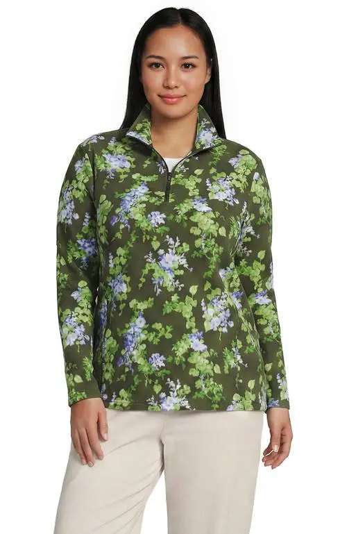 LANDS' END Fleece Pullover - Forest Moss Blooms