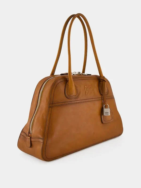 Miu Miu Cognac Leather Bowling Bag