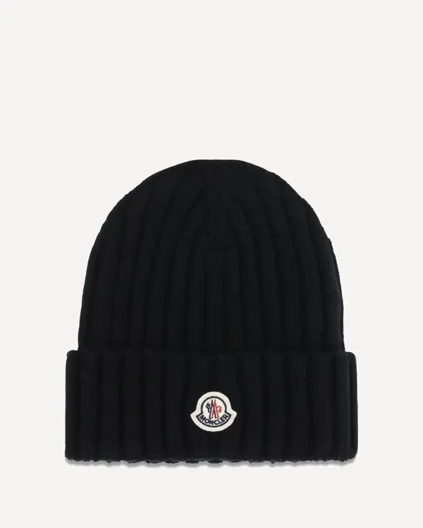 Moncler Wool Beanie With Logo - Black