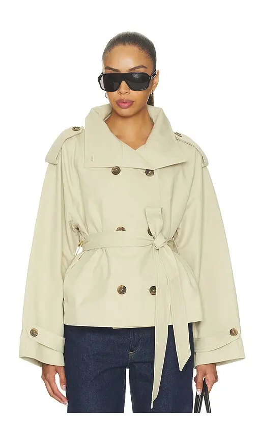 ELODIE THE LABEL Saint Cropped Trench Jacket - Khaki