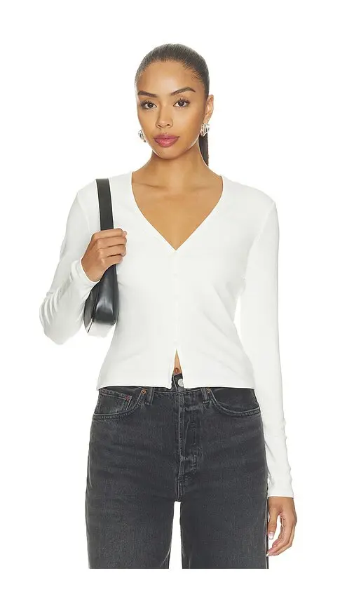Good American Rib V-neck Cardigan - Chalk
