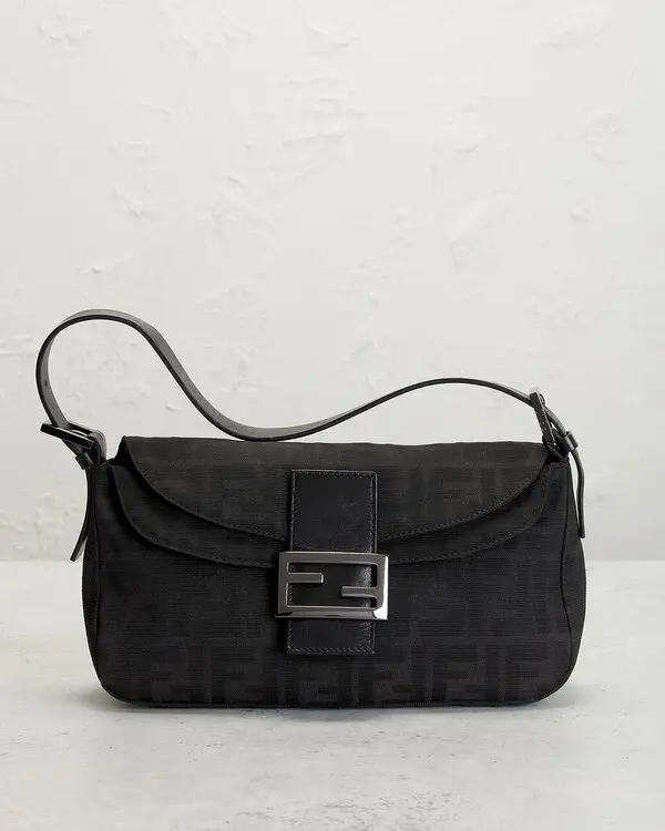 FWRD RENEW Fendi Zucca Baguette Shoulder Bag - Black