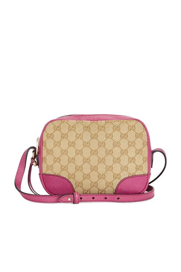 Gucci Mini Bree Messenger Bag Beige Gg Canvas And Calfskin - Pink