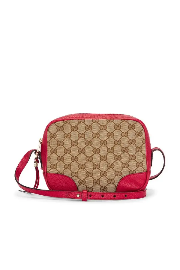 Gucci Mini Bree Messenger Bag Beige Gg Canvas And Calfskin - Red