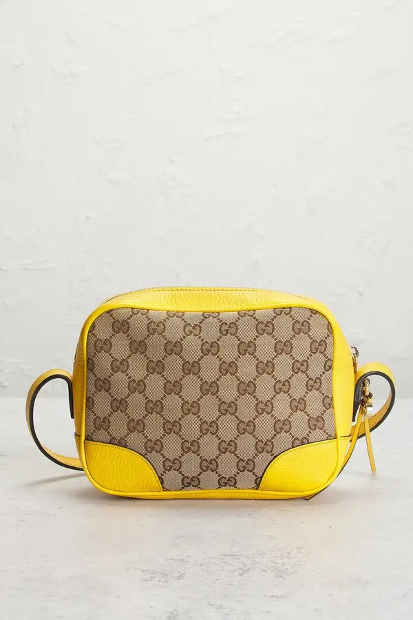 Gucci Mini Bree Messenger Bag Beige Gg Canvas And Calfskin - Yellow