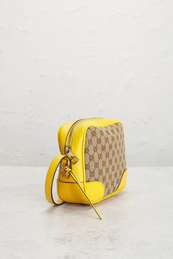 Gucci Mini Bree Messenger Bag Beige Gg Canvas And Calfskin - Yellow