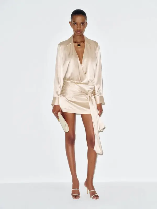 REFORMATION Manhattan Silk Dress - Ivory