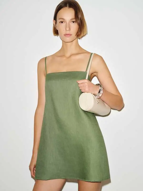 REFORMATION Aubree Linen Mini Dress - Green