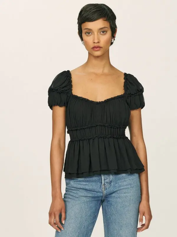REFORMATION Glasgow Peplum Top - Black