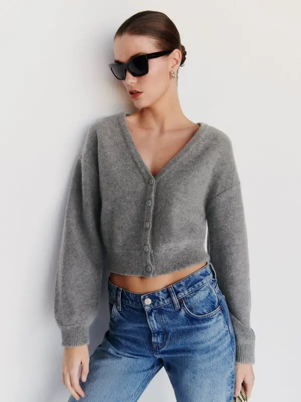 REFORMATION Sloane Regenerative Wool Cropped V-neck Cardigan