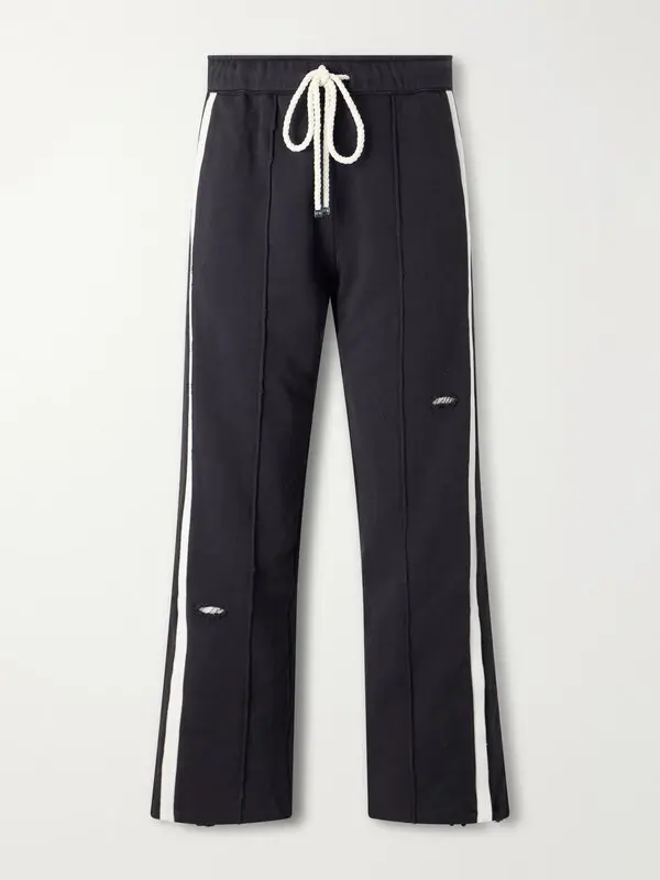 NAHMIAS Repaired Wide-leg Cotton-jersey Drawstring Sweatpants - Black