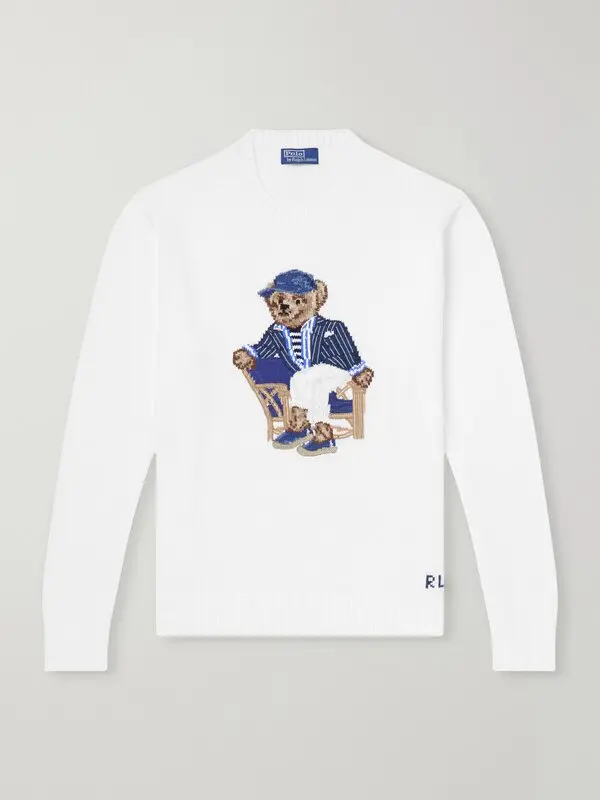 Polo Ralph Lauren Polo Bear-jacquard Cotton Sweater - White