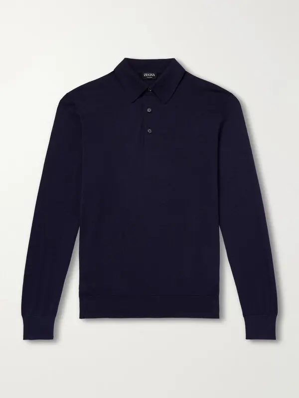 Zegna Cashmere And Silk-blend Polo Shirt - Blue