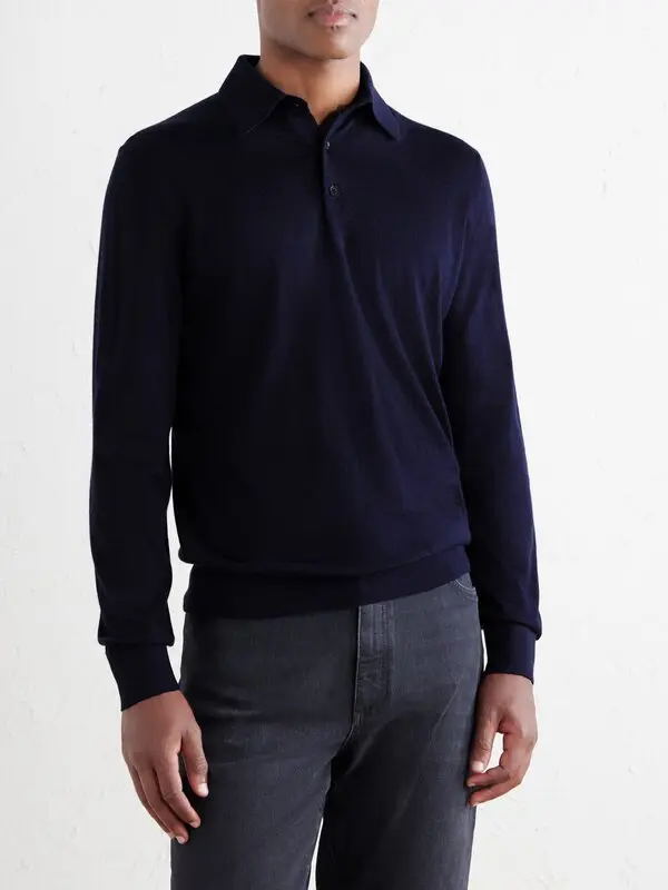 Zegna Cashmere And Silk-blend Polo Shirt - Blue