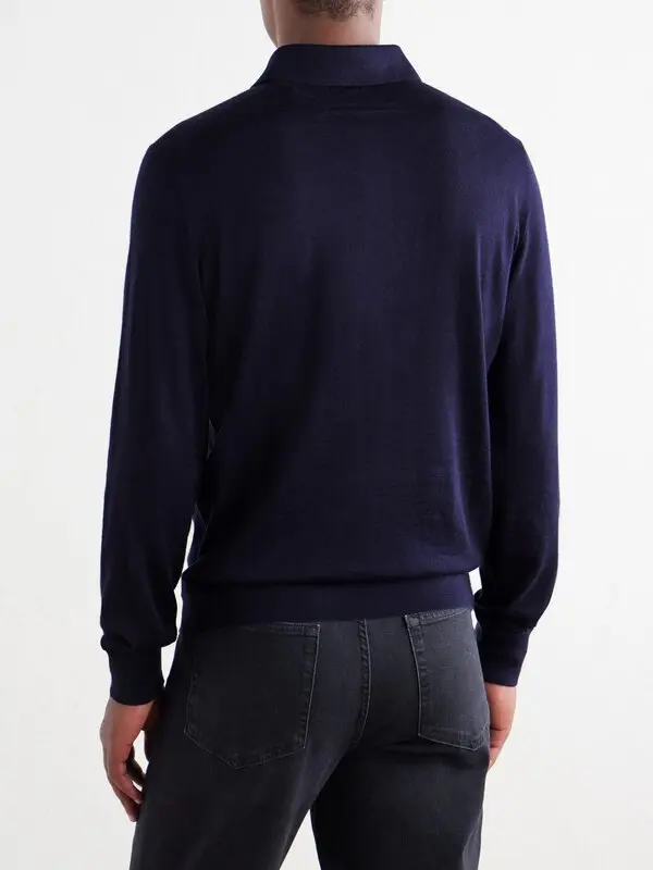 Zegna Cashmere And Silk-blend Polo Shirt - Blue