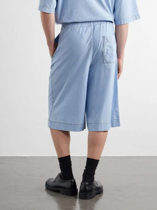 AMI Paris Straight-leg Logo-embroidred Cotton-chambray Shorts