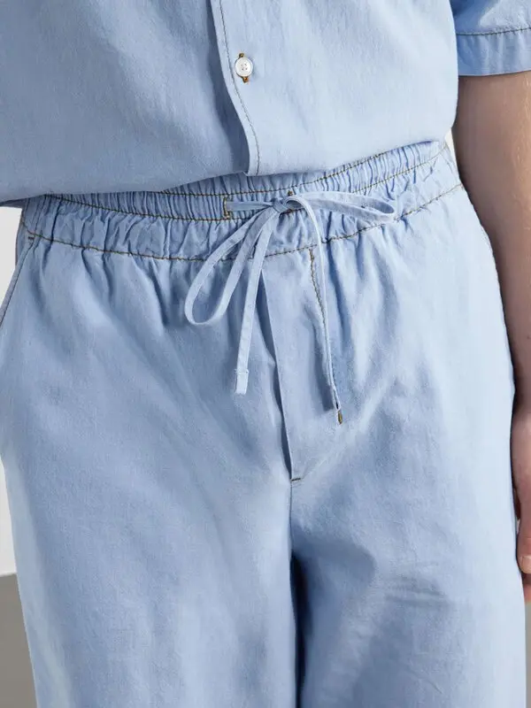 AMI Paris Straight-leg Logo-embroidred Cotton-chambray Shorts