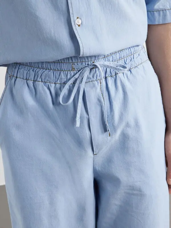 AMI Paris Straight-leg Logo-embroidered Cotton-chambray Shorts - Blue