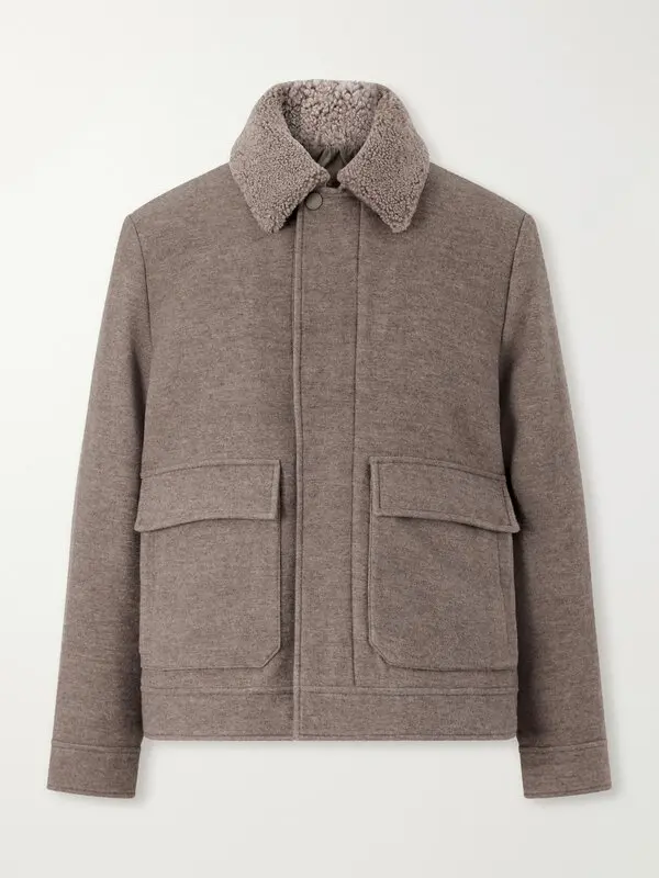 Canali Shearling-trimmed Wool And Cashmere-blend Bomber Jacket - Neutrals