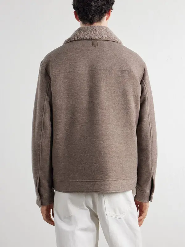 Canali Shearling-trimmed Wool And Cashmere-blend Bomber Jacket - Neutrals