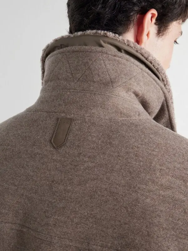 Canali Shearling-trimmed Wool And Cashmere-blend Bomber Jacket - Neutrals