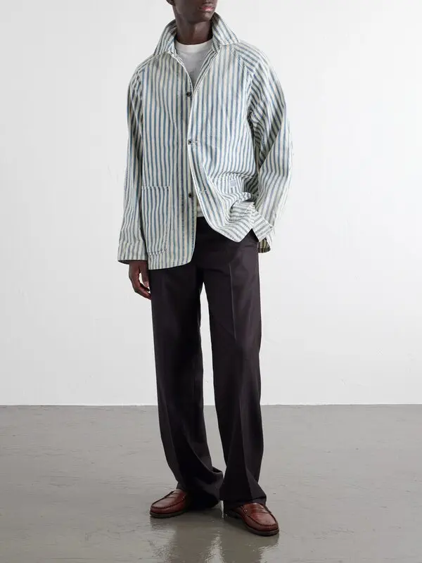 Kapital Logo-appliquéd Striped Cotton-twill Overshirt