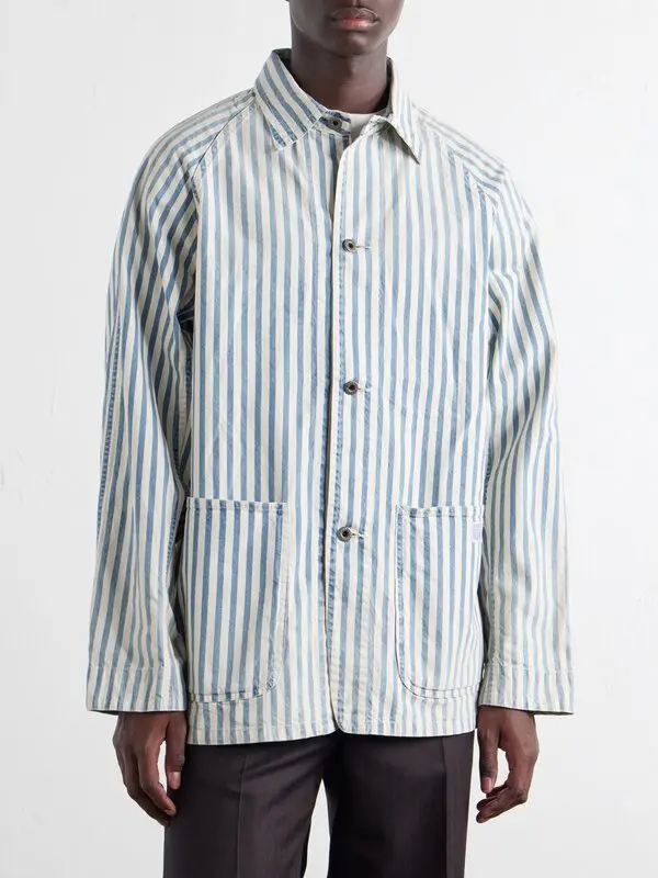 Kapital Logo-appliquéd Striped Cotton-twill Overshirt