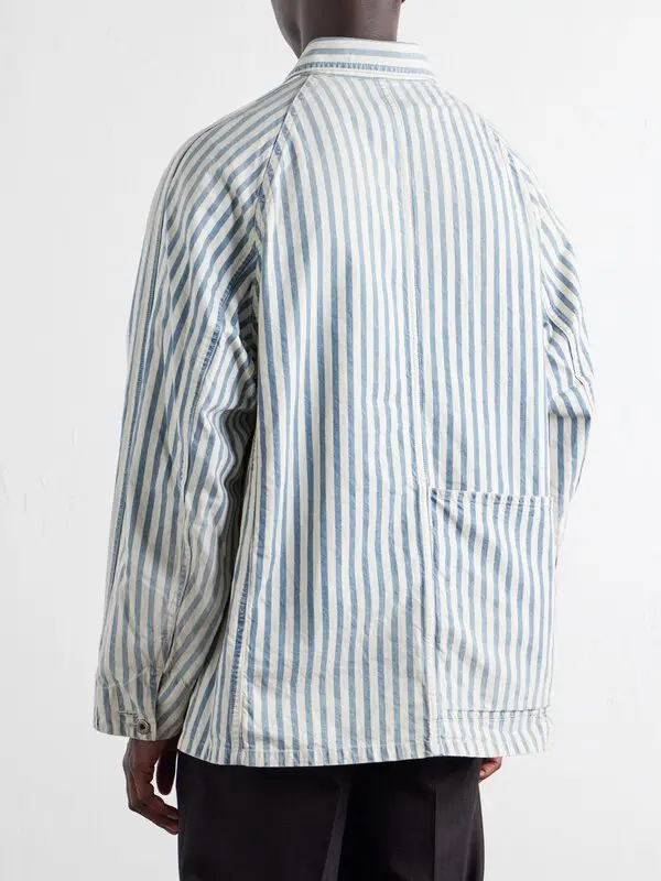 Kapital Logo-appliquéd Striped Cotton-twill Overshirt