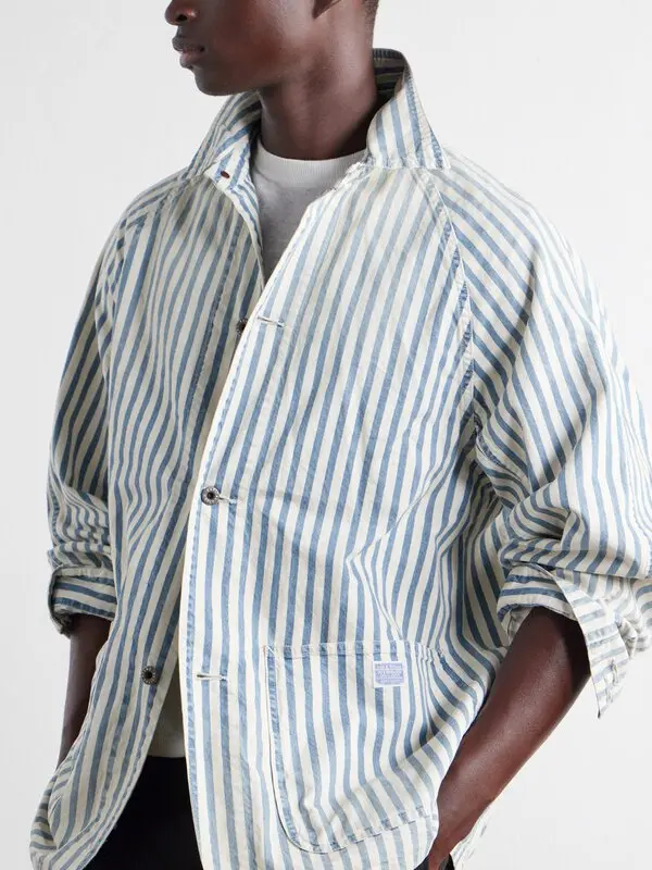 Kapital Logo-appliquéd Striped Cotton-twill Overshirt