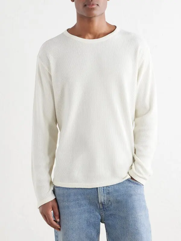 Hartford Waffle-knit Cotton T-shirt - Neutrals