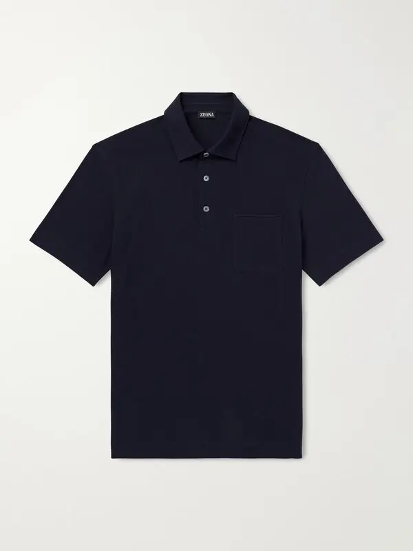 Zegna Leather-trimmed Cotton-piqué Polo Shirt