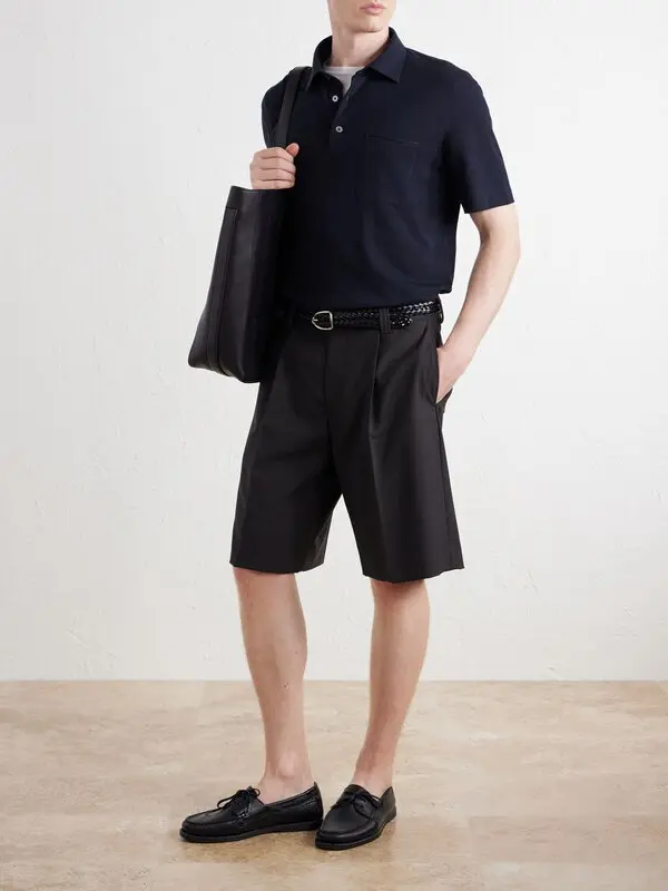 Zegna Leather-trimmed Cotton-piqué Polo Shirt
