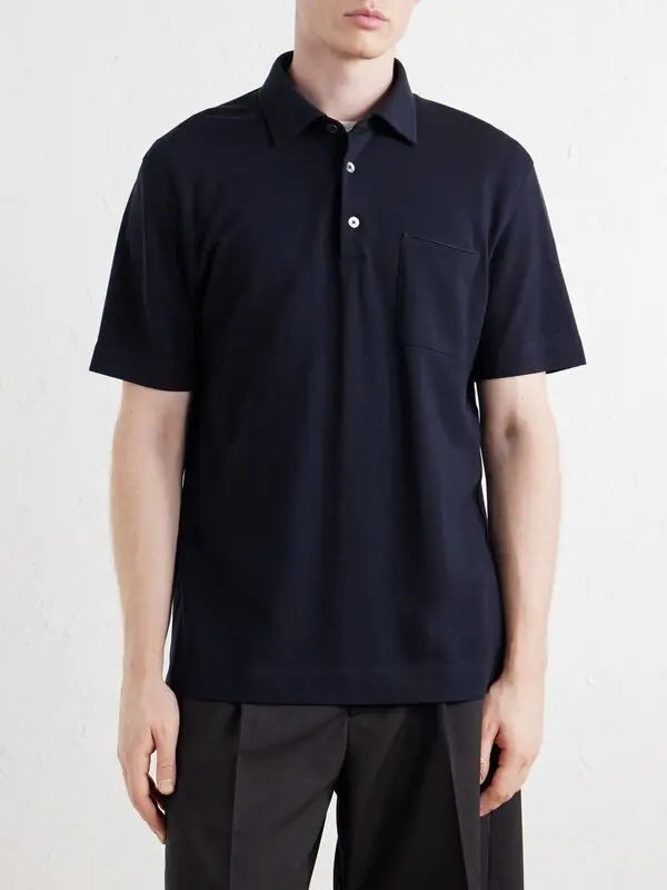 Zegna Leather-trimmed Cotton-piqué Polo Shirt
