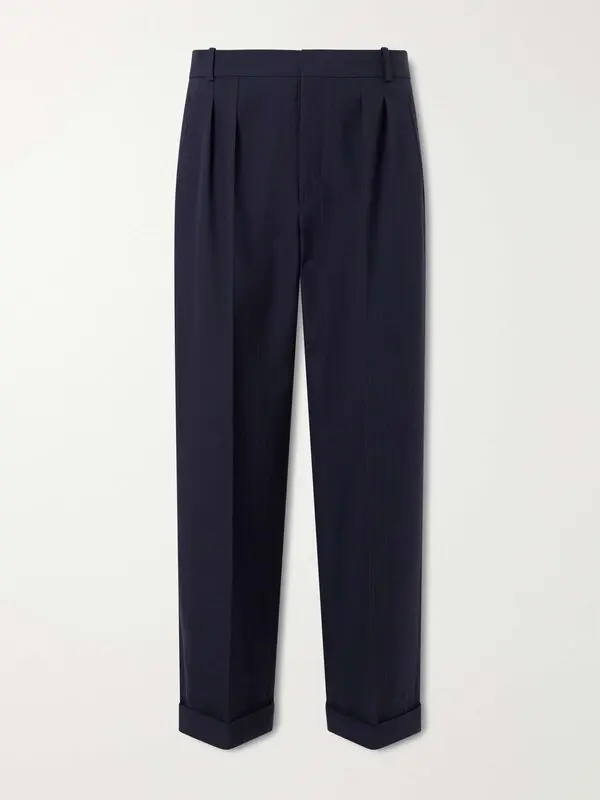 THE ROW Tavel Striped Wool And Silk-blend Trousers - Navy