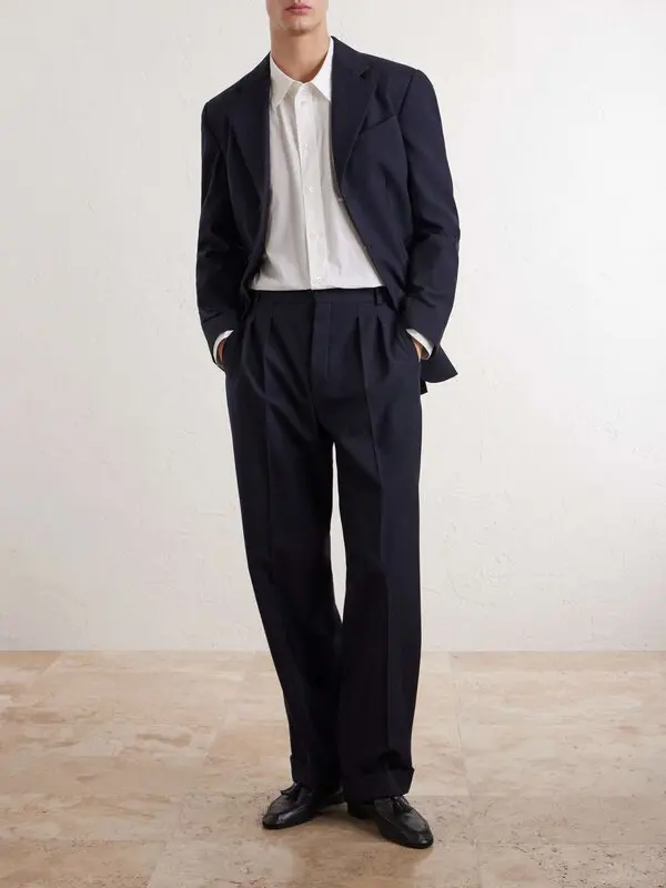 THE ROW Tavel Striped Wool And Silk-blend Trousers