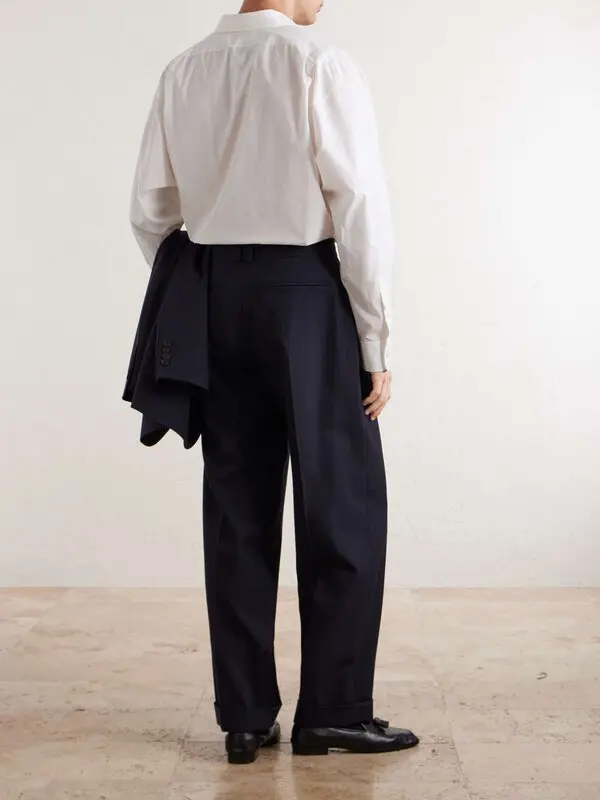 THE ROW Tavel Striped Wool And Silk-blend Trousers