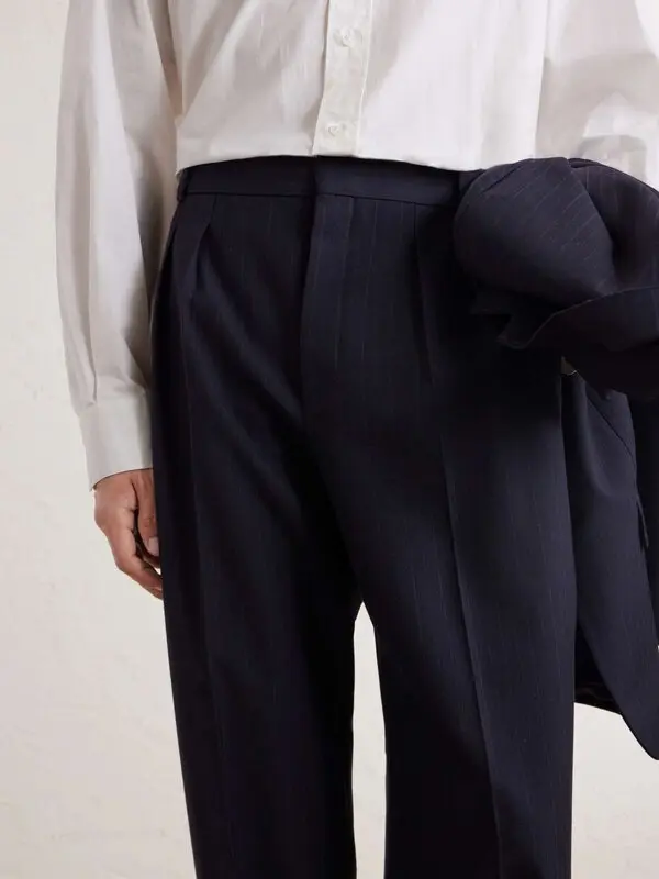 THE ROW Tavel Striped Wool And Silk-blend Trousers
